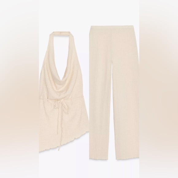 Zara | Pants & Jumpsuits | Zara Elegant Cream Textured Set | Poshmark
